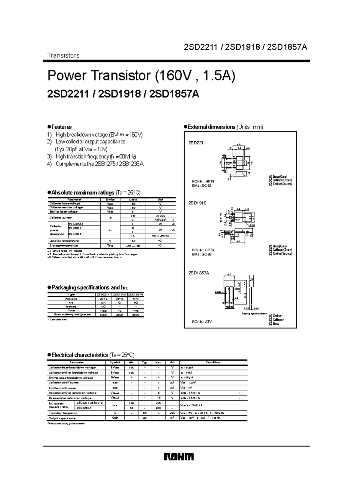 2sd2211 2sd1918 2sd1857a - 2SD2211 / 2SD1918 / 2SD1857A Transistors ...
