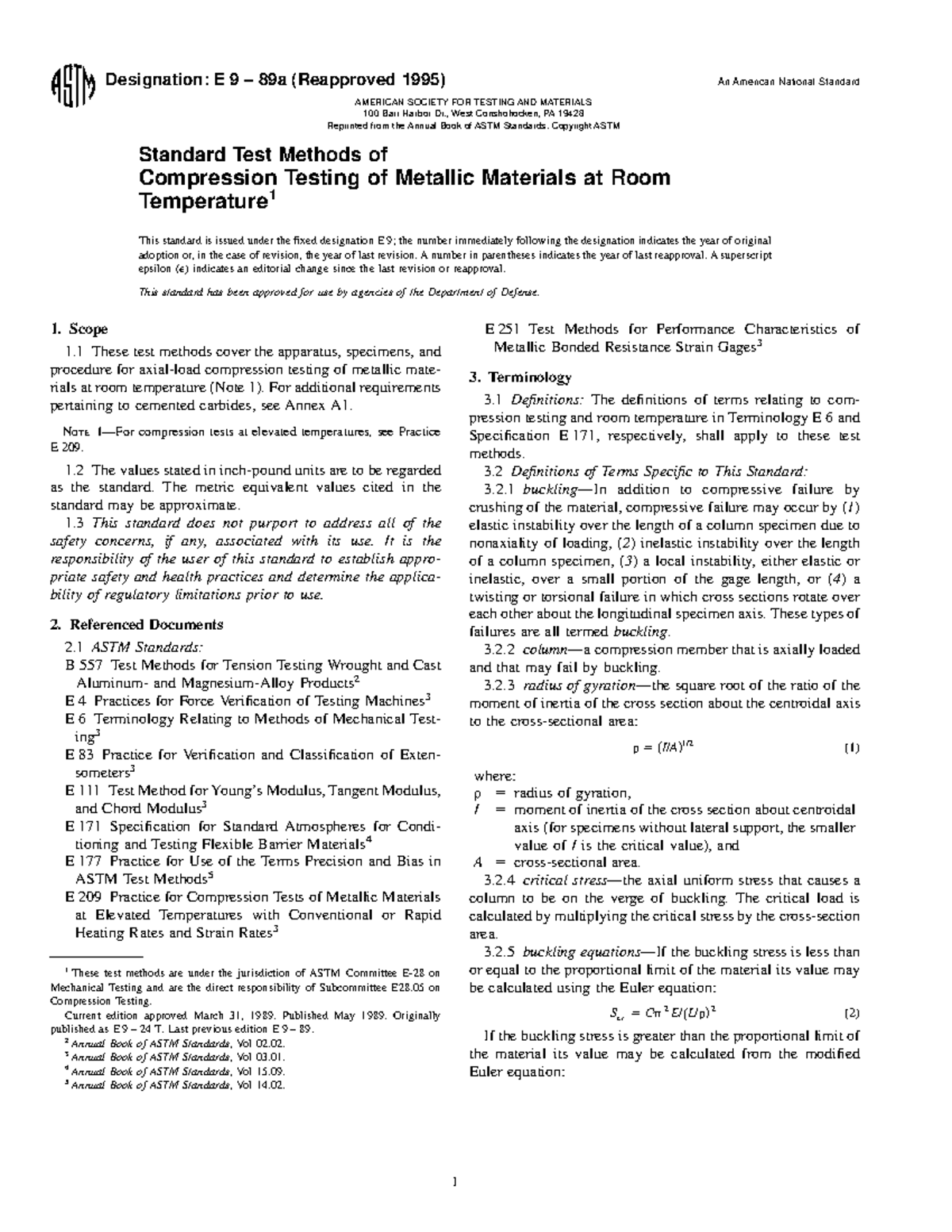 ASTM E 9 Norma Compresion Metal - Designation:E9–89a(Reapproved 1995 ...