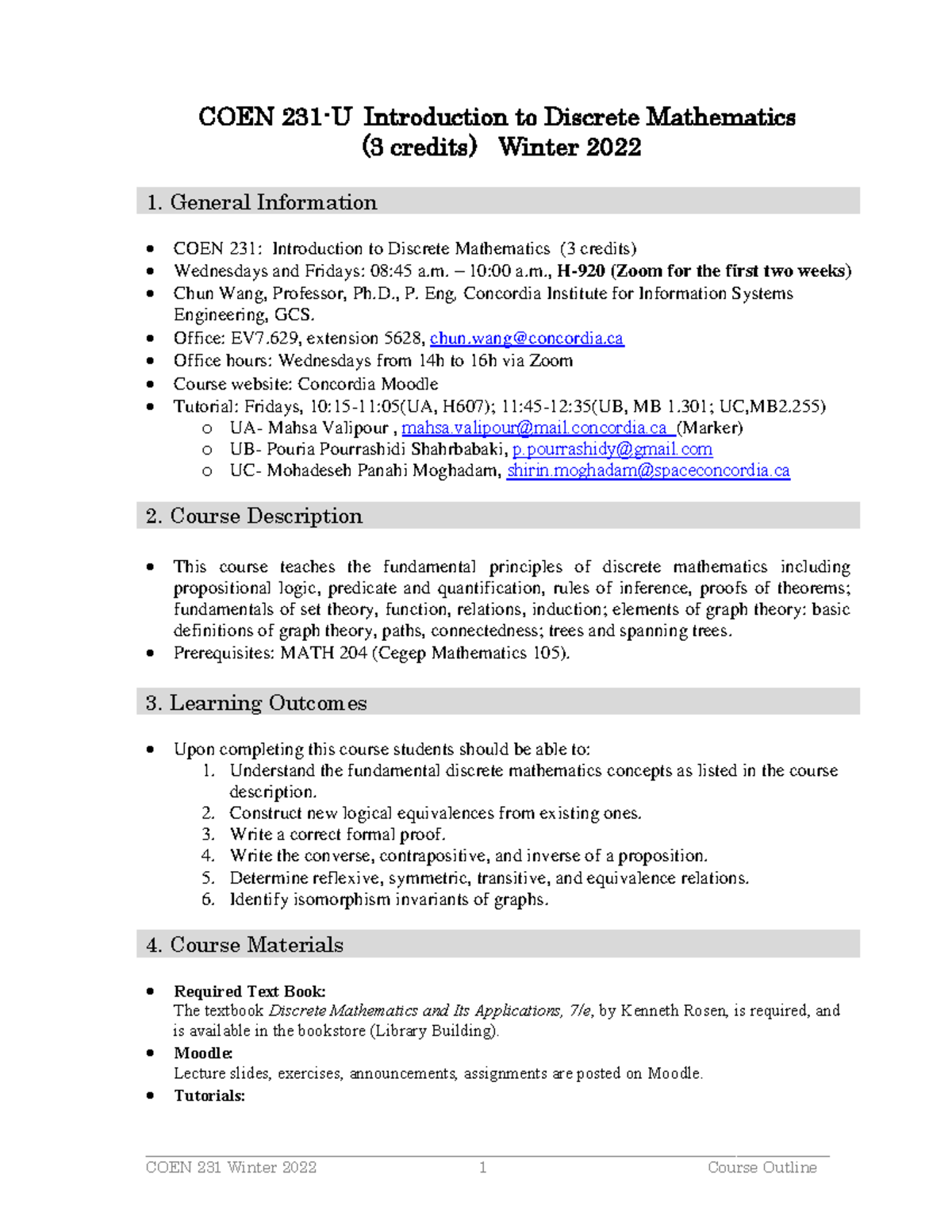 COEN 231 Outline W 2022 - - Studocu
