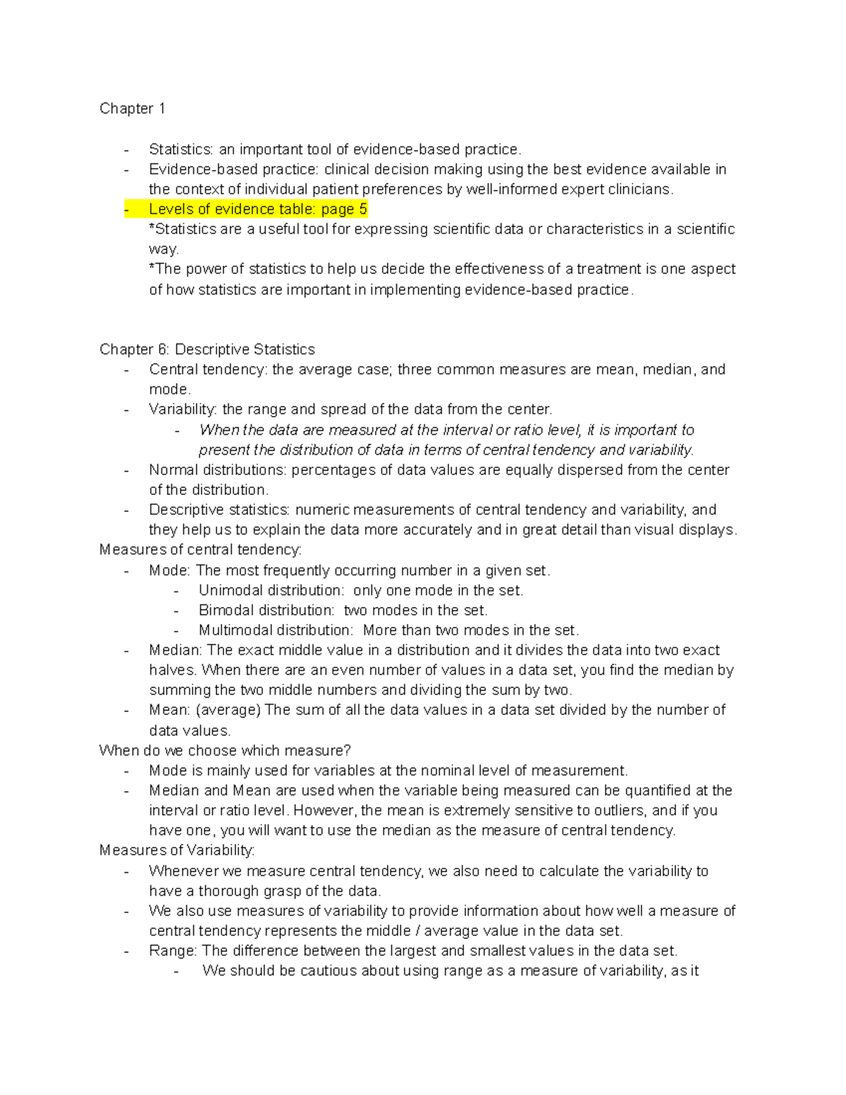 Kim Ch. 1 and 6 - Levels of evidence, measures of central tendency ...