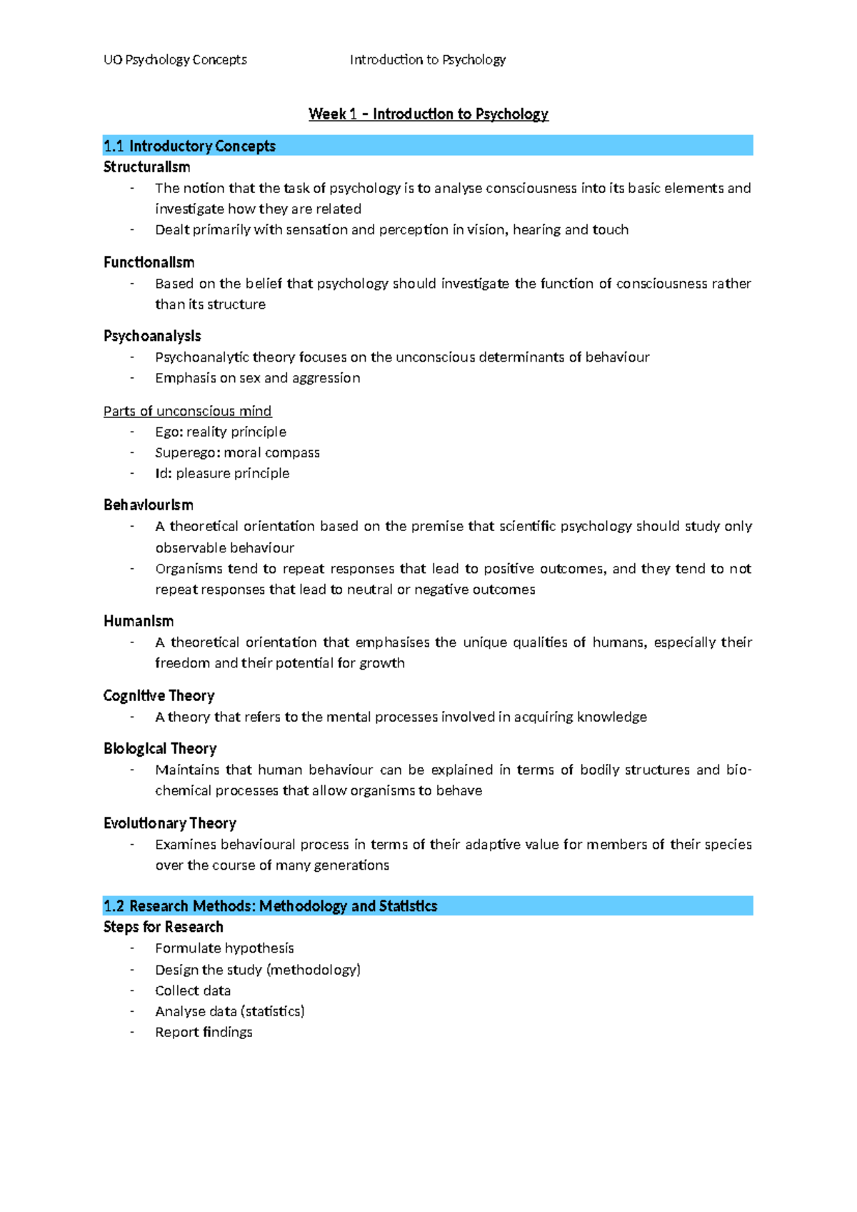 Introduction to Psychology Notes - UO Psychology Concepts Introduction ...