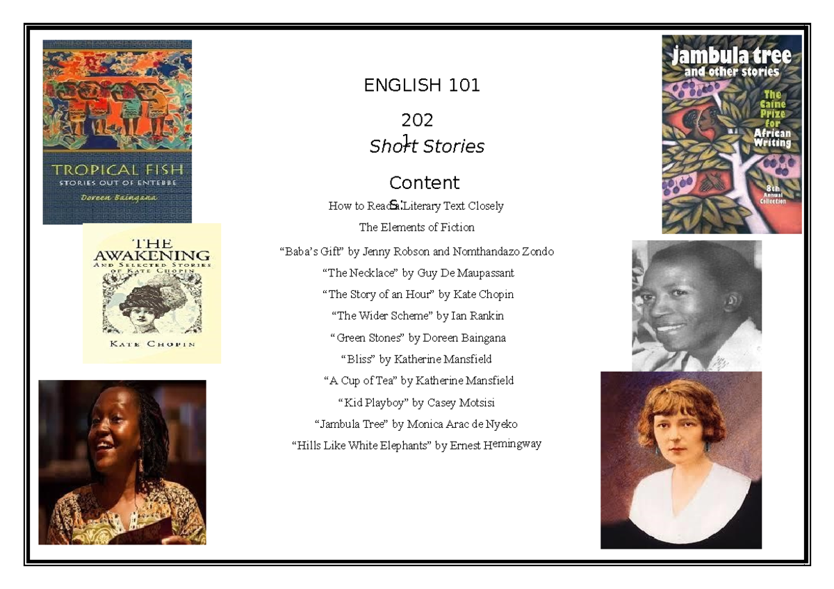 ENGL101 Short Stories selection - ENGLISH 101 202 Short Stories 1 ...