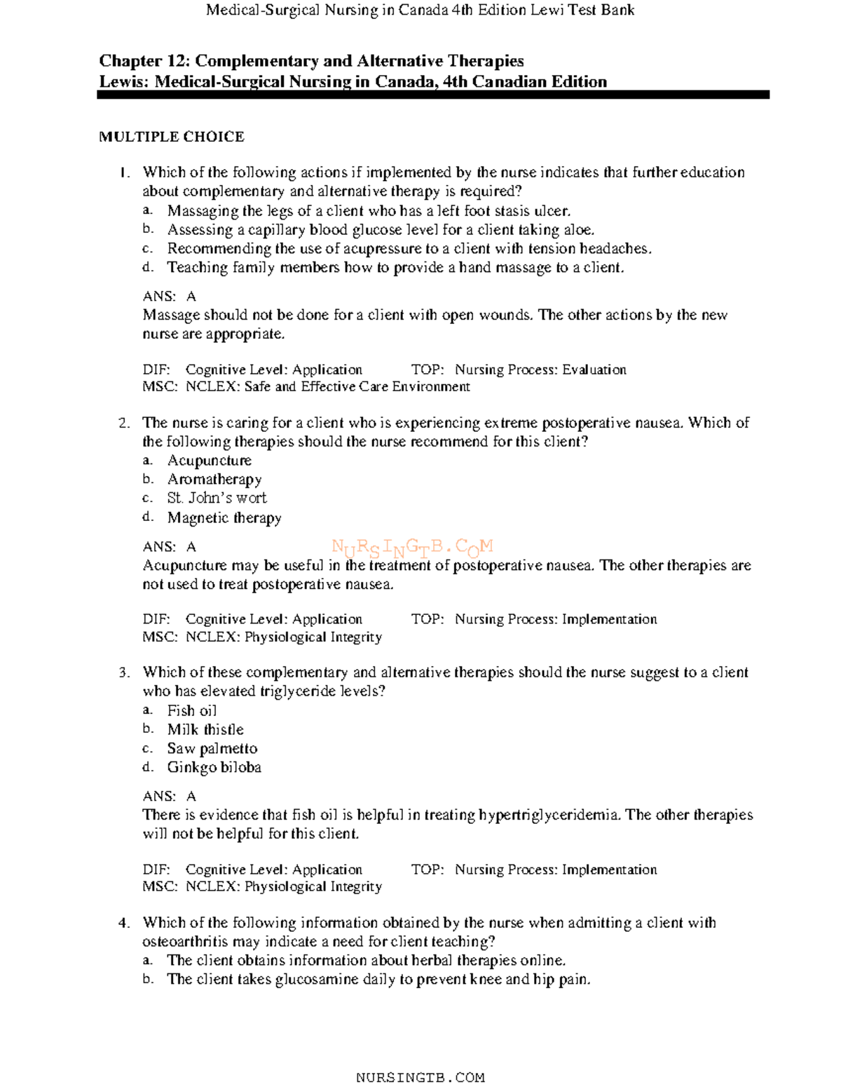Medical-Surgical Nursing in Canada -Chapter 12: Complementary and ...