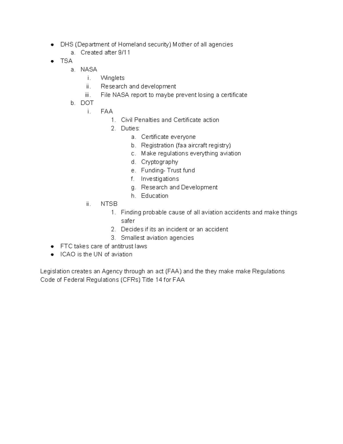 Aviation Law 01 22 - Lecture notes 1 - DHS (Department of Homeland ...