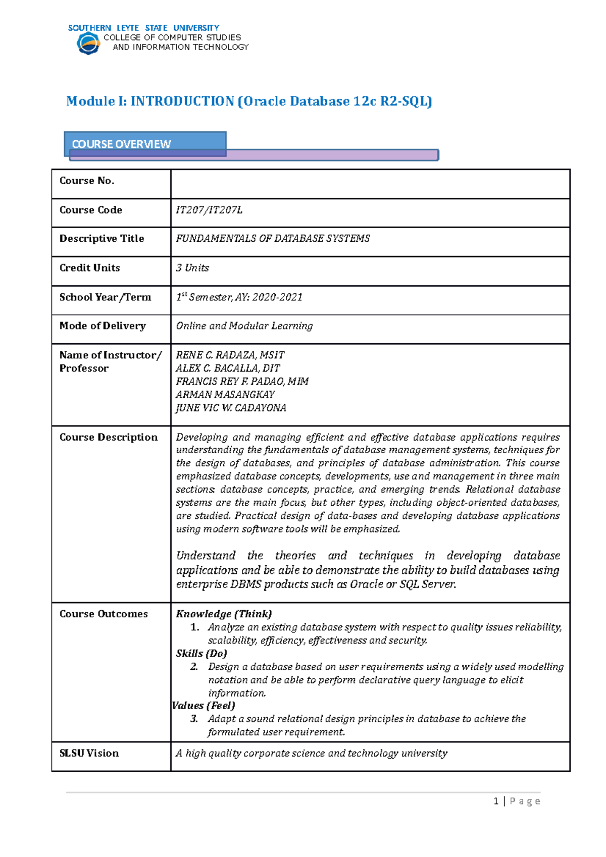 Module 1 - COLLEGE OF COMPUTER STUDIES AND INFORMATION TECHNOLOGY ...