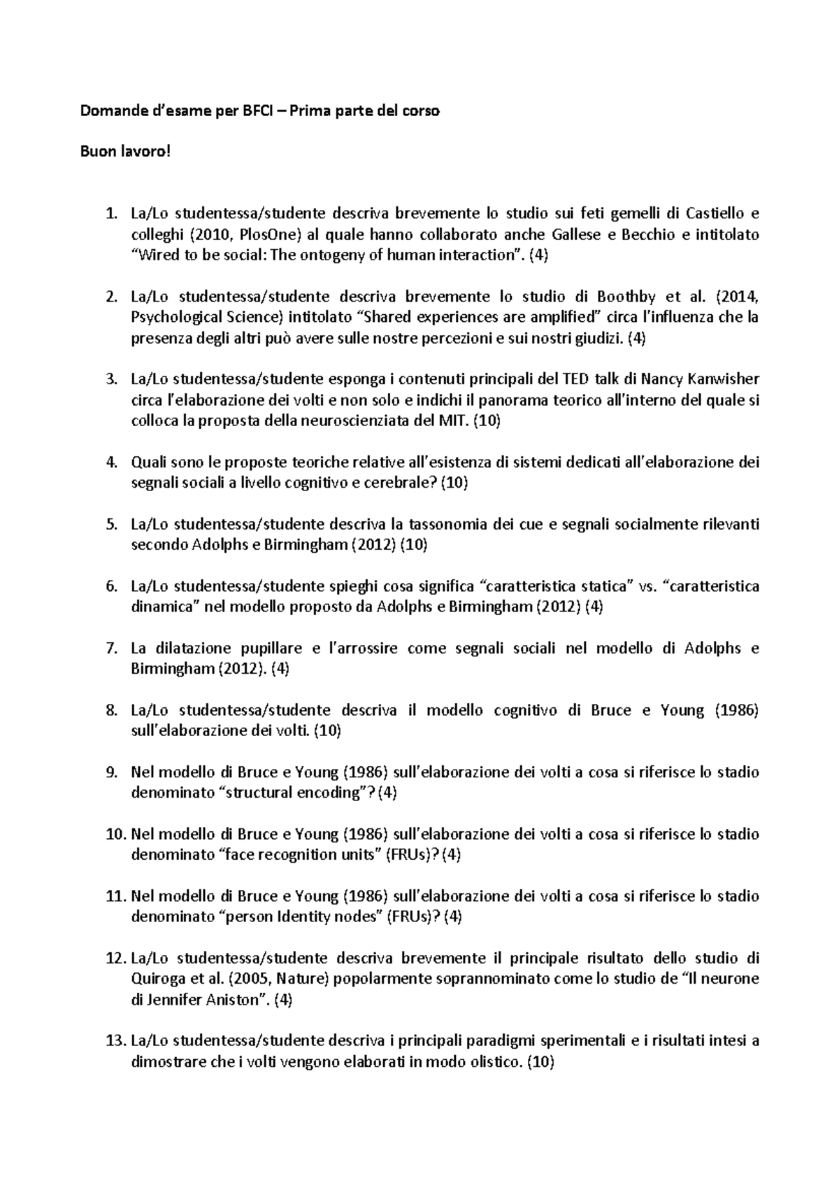 Domande BFCI 2020 Prima parte - Warning: TT: undefined function: 32 Domande d’esame per BFCI ...