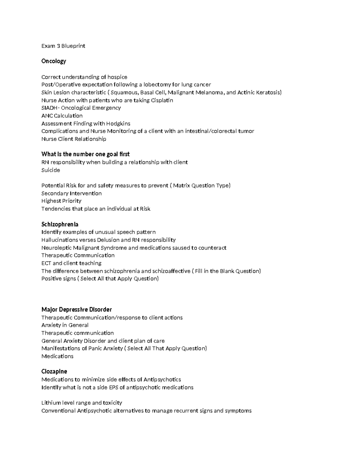 Exam 3 Blueprint - 220 - Exam 3 Blueprint Oncology Correct ...