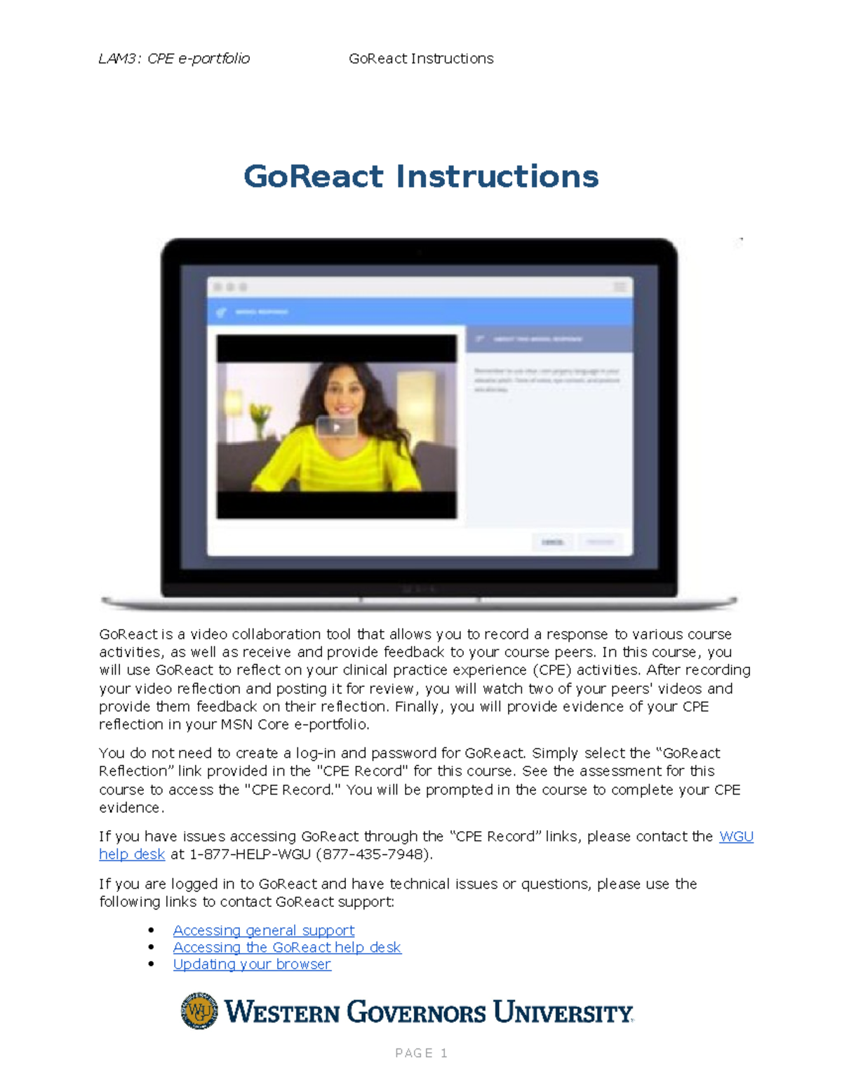 Go React Instructions - see above - LAM3: CPE e-portfolio GoReact Instructions GoReact ...