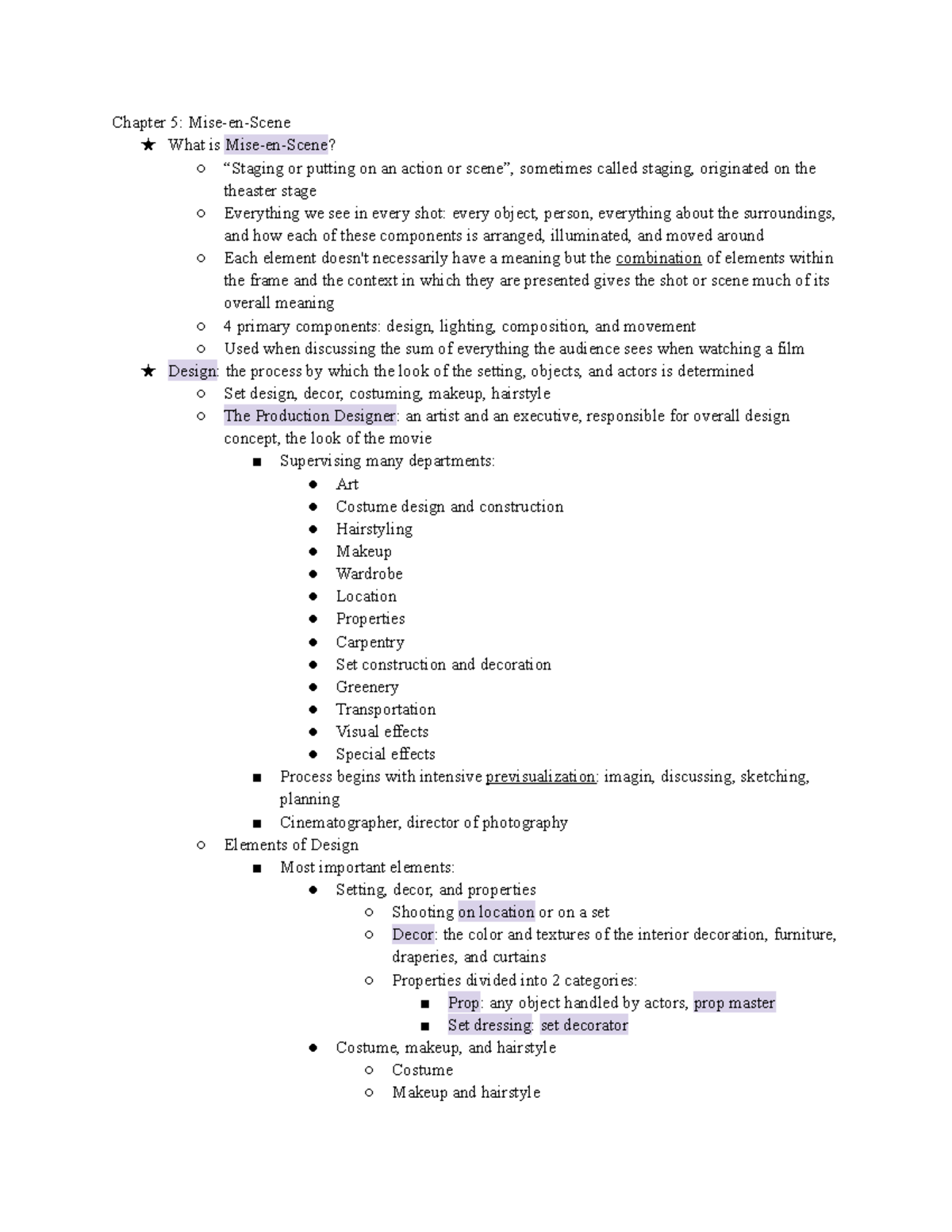 Chapter 5 Mise-en-Scene notes - Chapter 5: Mise-en-Scene ★ What is Mise ...
