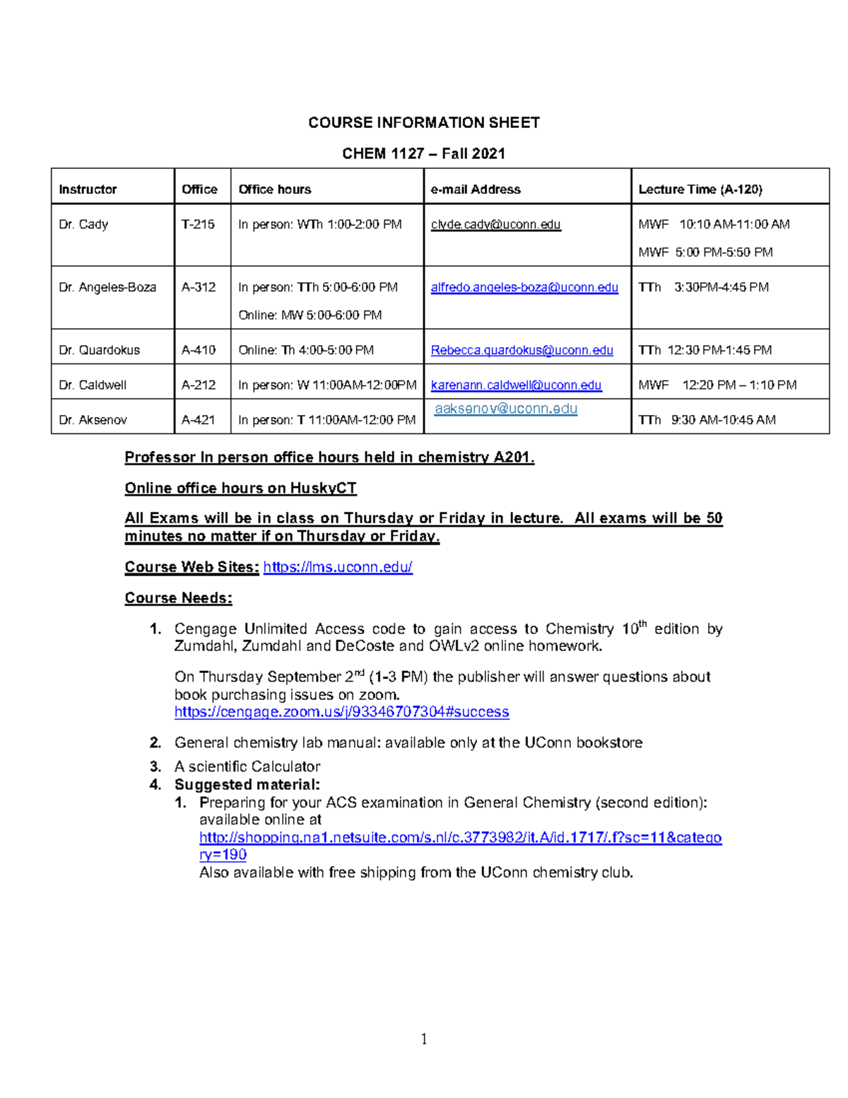 CHEM 1127 Syl - syllabus - COURSE INFORMATION SHEET CHEM 112 7 – Fall 2021 Instructor Office ...