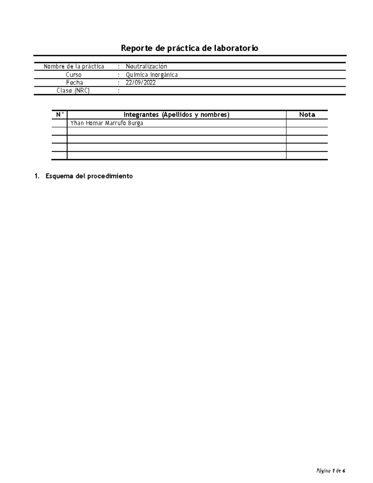 Neutralizacion- Informe LAB. NRO 5 - Reporte de pr·ctica de laboratorio Nombre de la pr·ctica ...