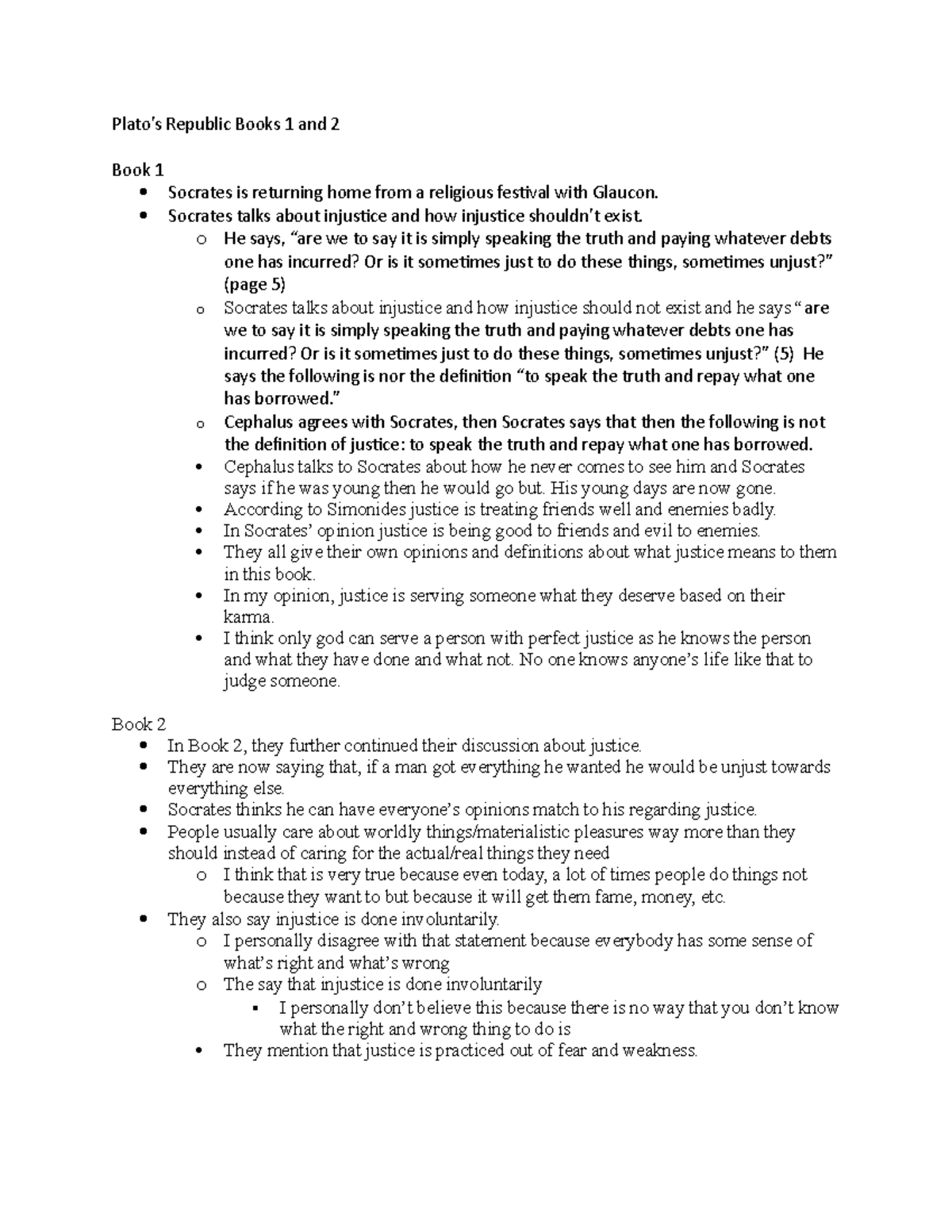 Plato book 1 and 2 - These are reading notes that have to be taken in ...