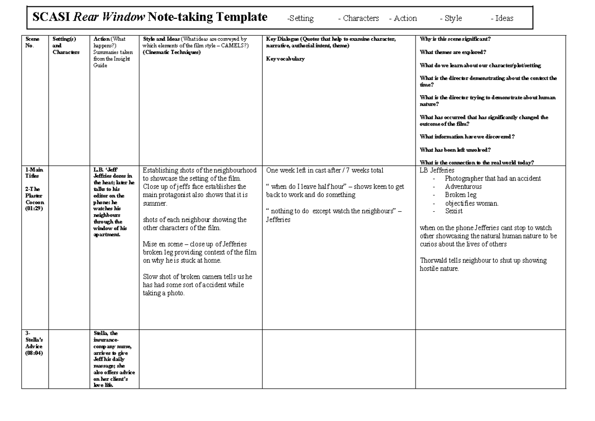 Scasi Rear Window - uspicion is built just on what Jeff can see, one ...