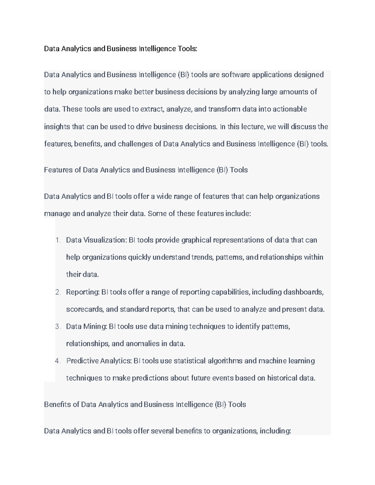 Data Analytics and Business Intelligence Tools - These tools are used ...