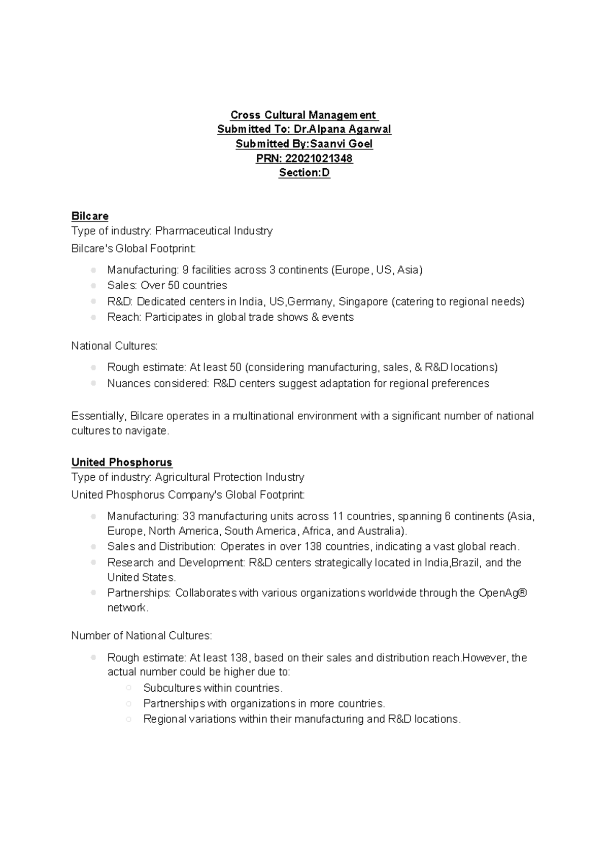 Cross cultural management - Cross Cultural Management Submitted To: Dr ...