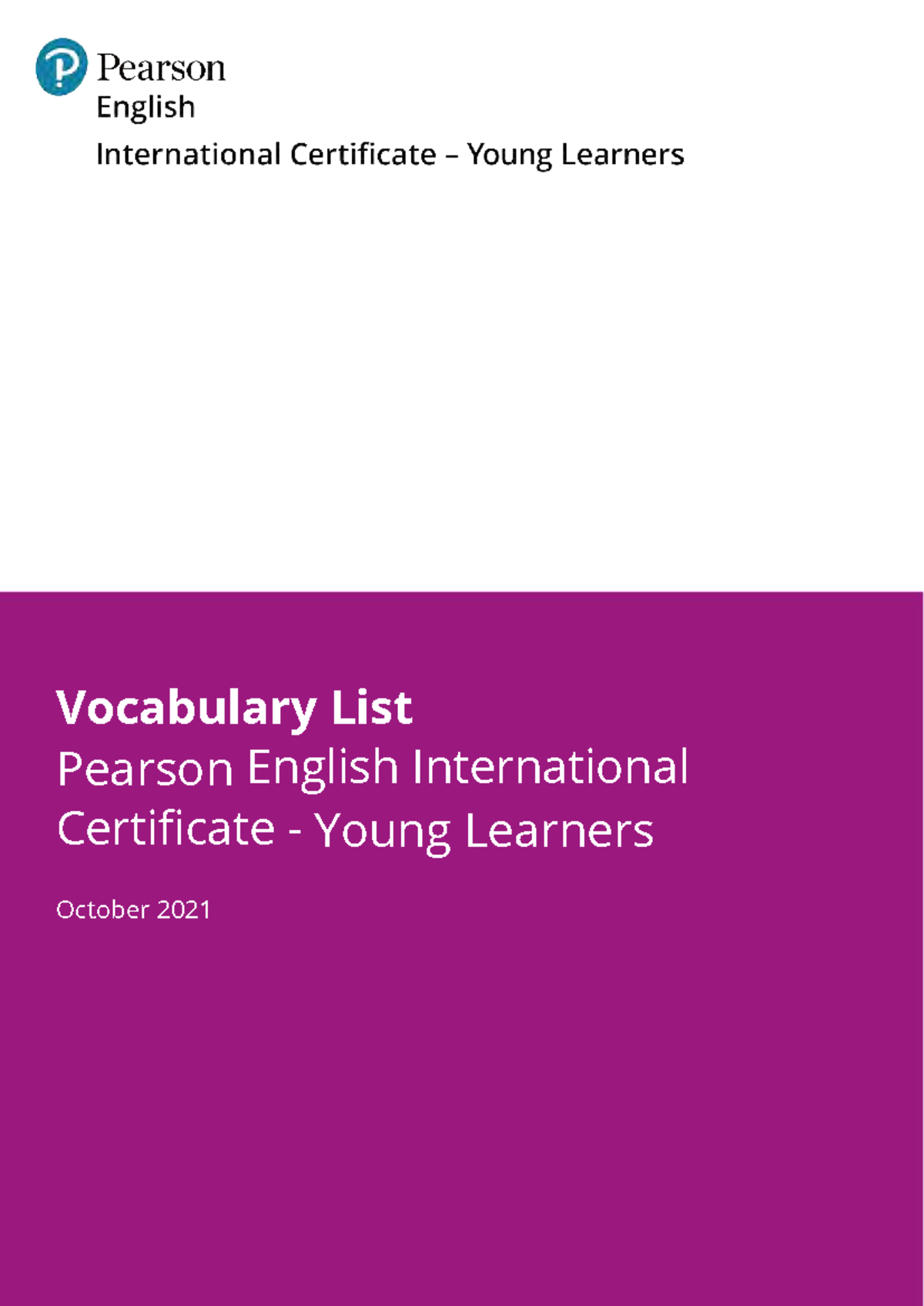 Pte yl vocabulary list - Vocabulary List Pearson English International ...