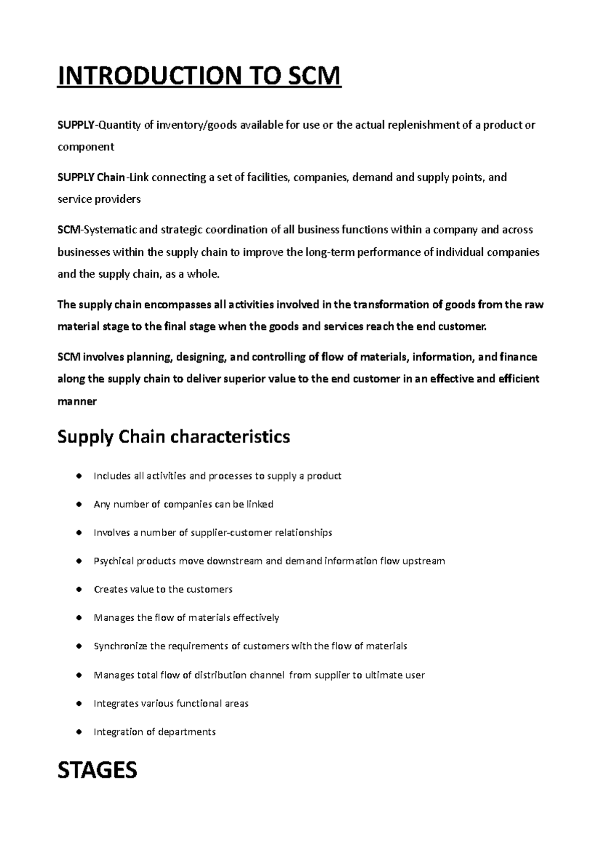 Introduction TO Supply chain management - INTRODUCTION TO SCM SUPPLY ...