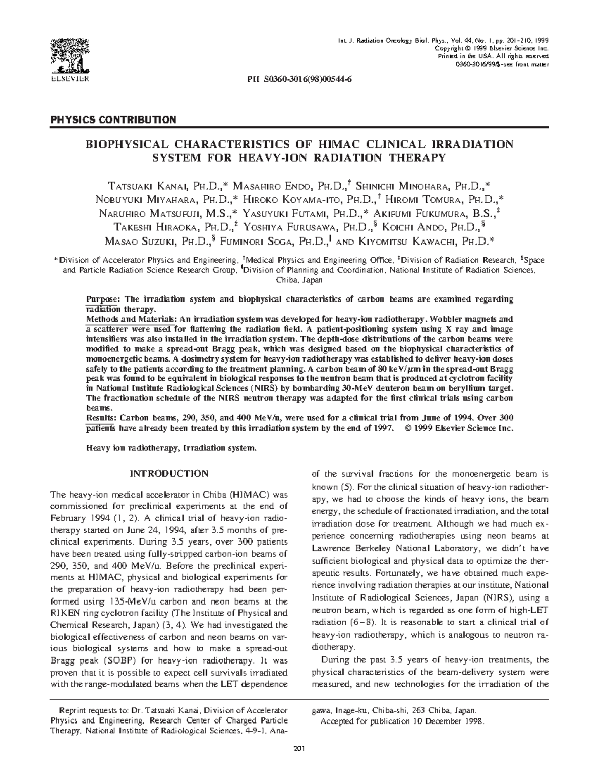 Biophysical Characteristics OF Himac Clinical Irradiation Stystem FOR ...