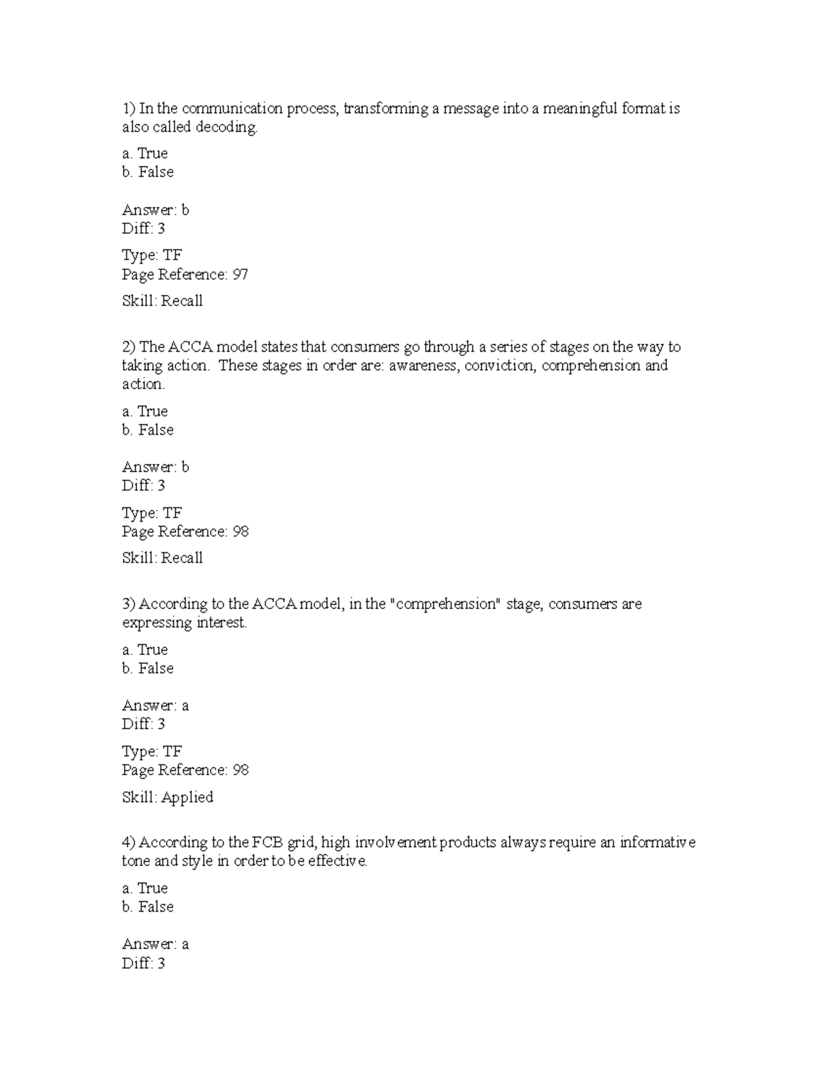 Chap 4 - TF - Questions used for Quiz, Mid-term, Final exam - In the ...