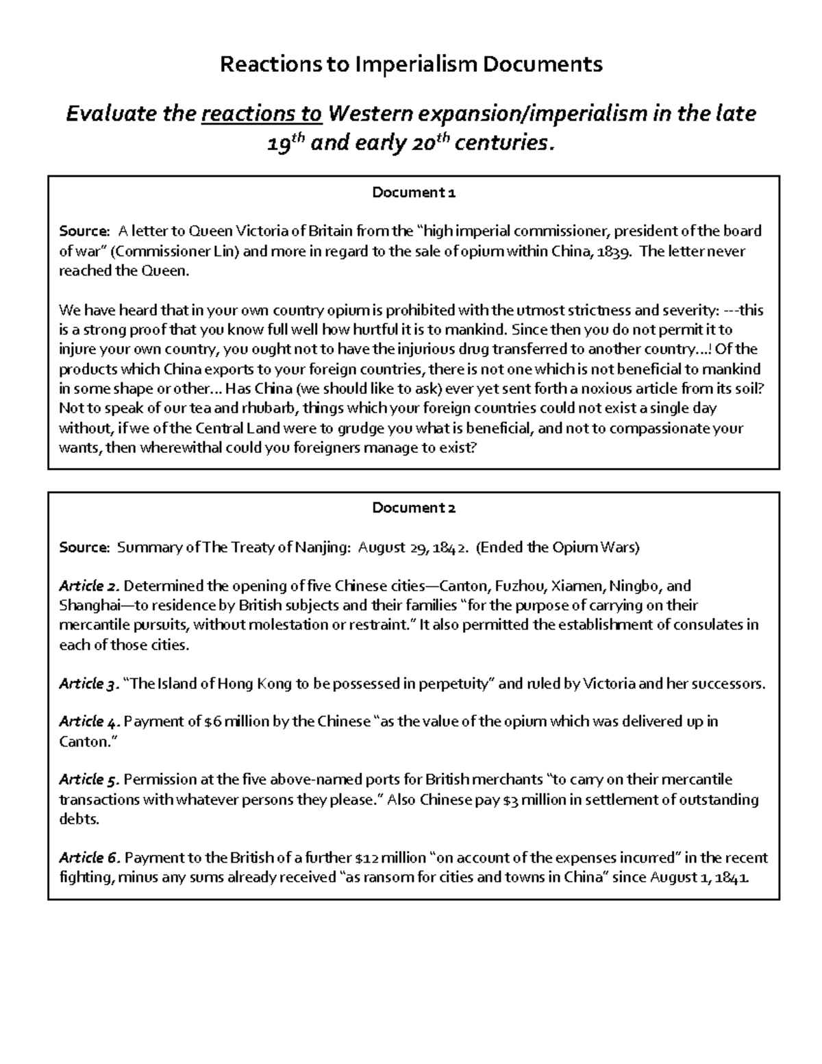 6 - This is an assignment given in AP World - Reactions to Imperialism ...