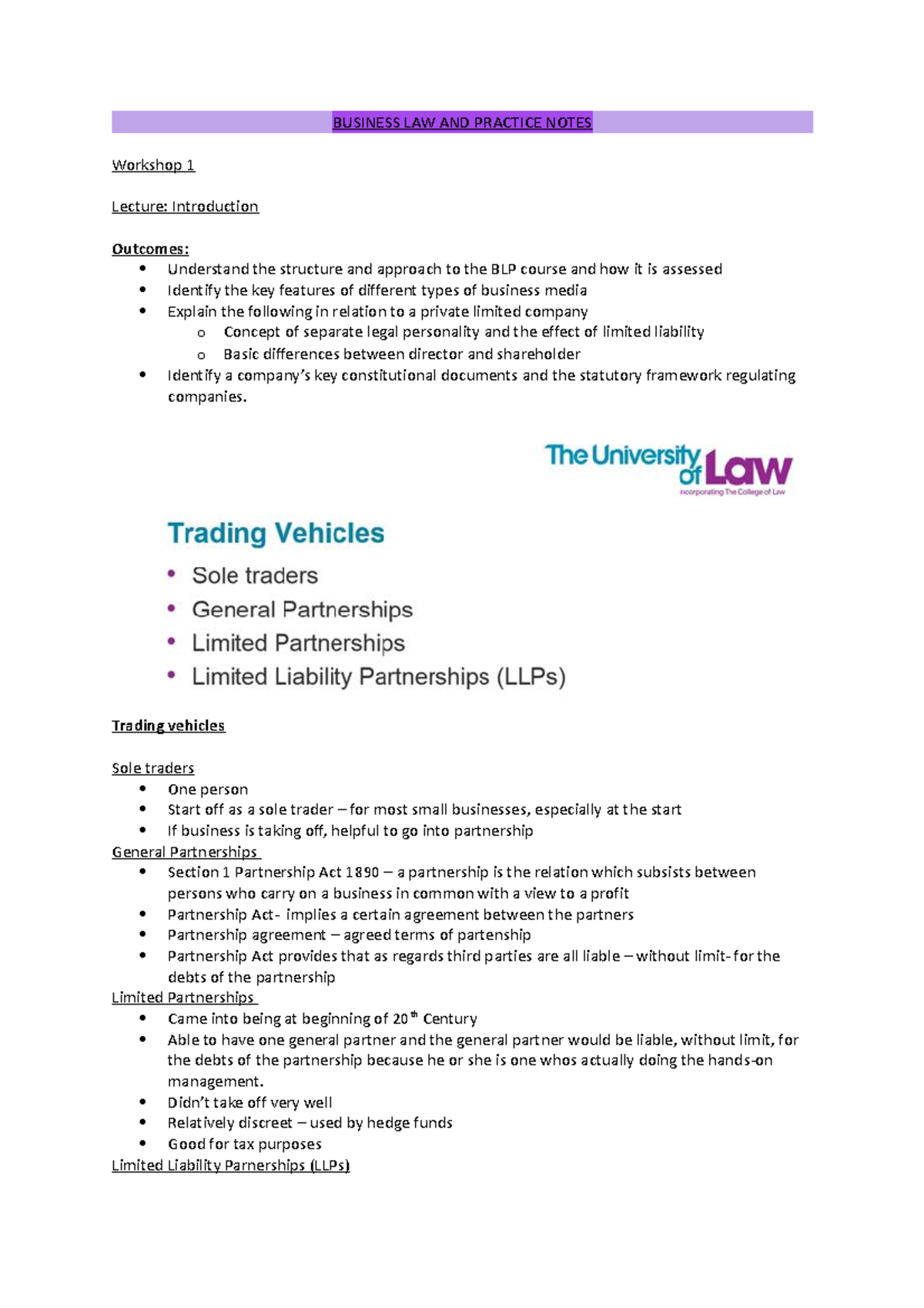 Business Law and Practice notes - BUSINESS LAW AND PRACTICE NOTES ...