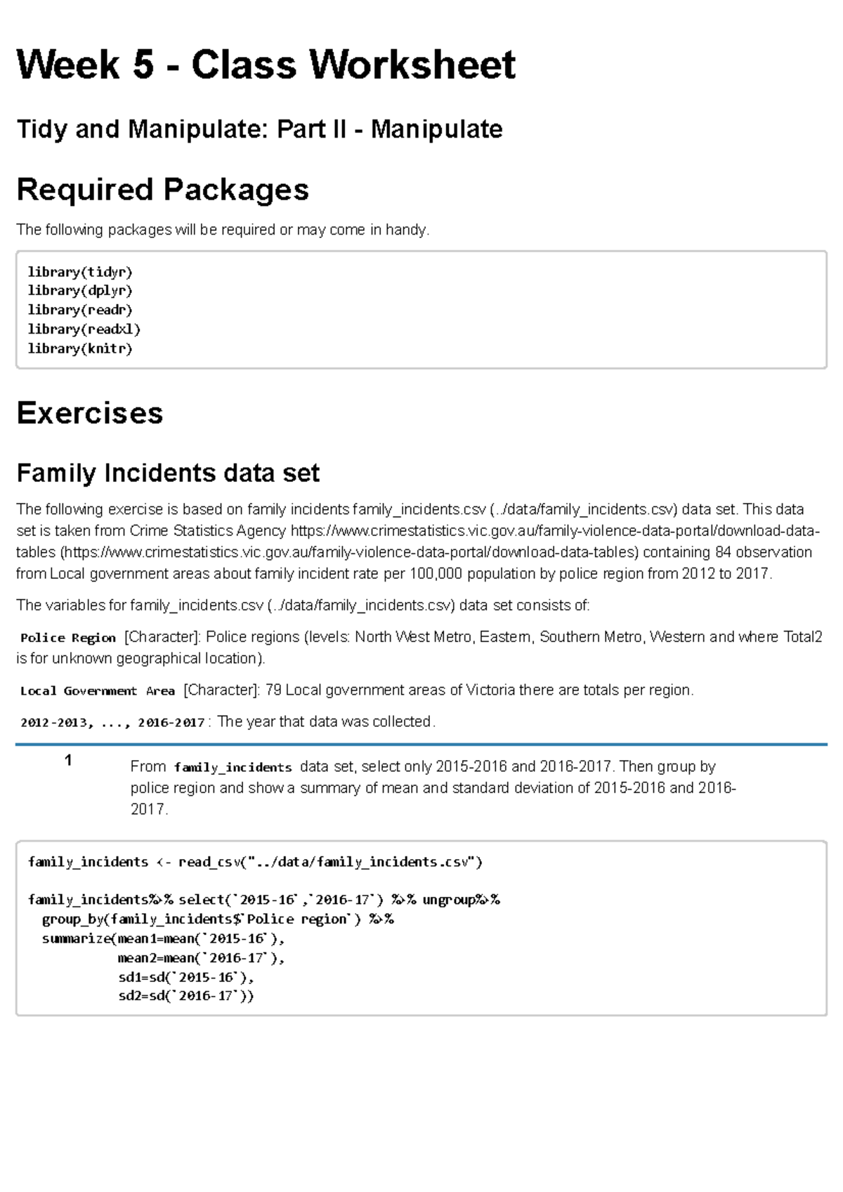 Week 5 - Class Worksheet answers - Week 5 - Class Worksheet Tidy and ...