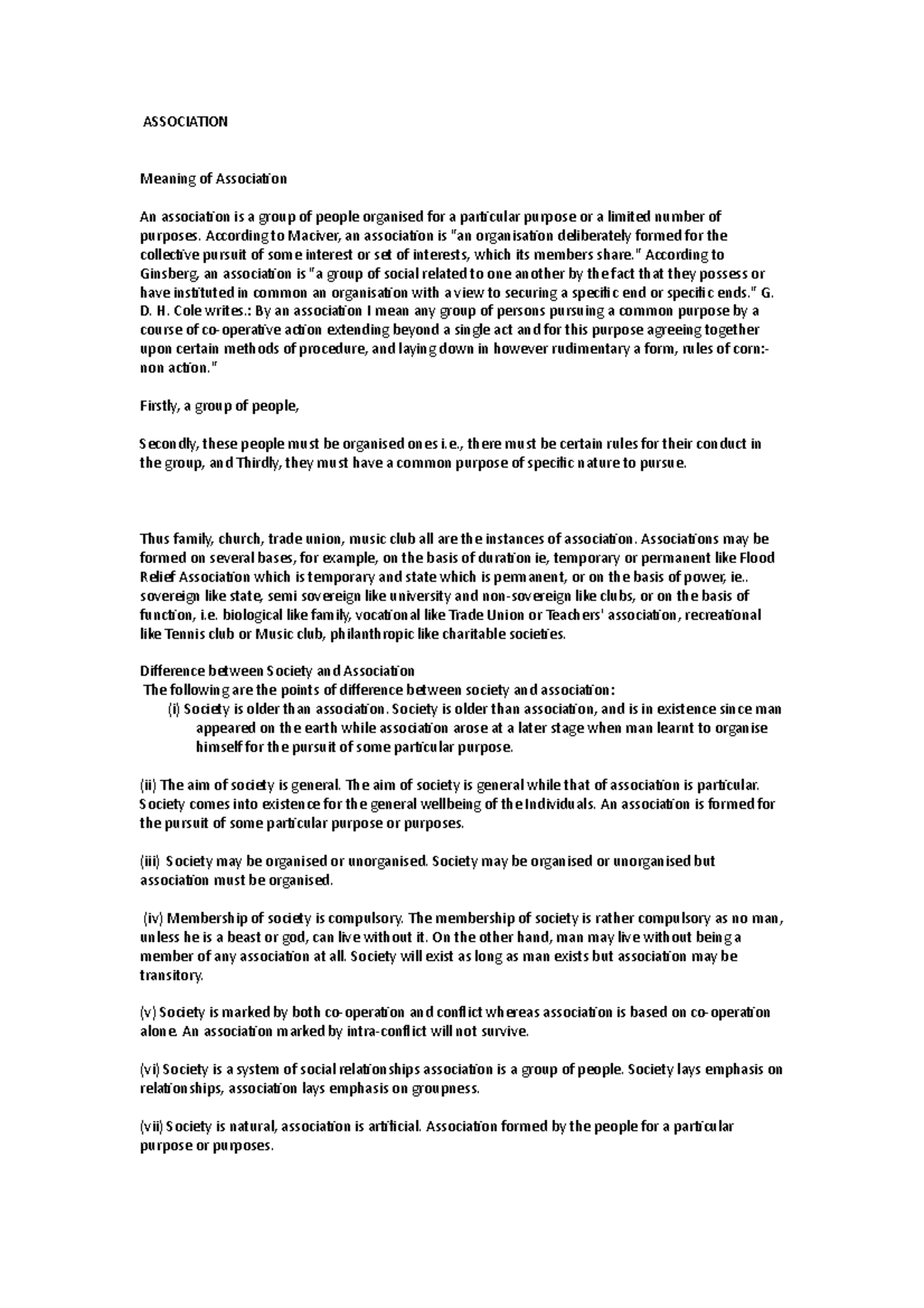 Association - Lecture notes 1 - ASSOCIATION Meaning of Association An ...