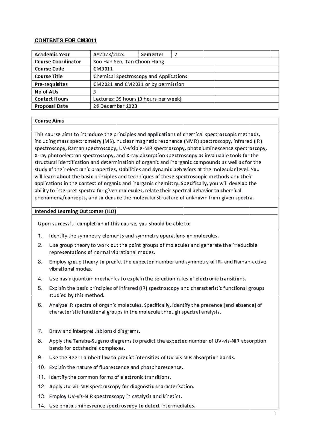 CM3011 AY2023-2024 OBTL - CONTENTS FOR CM 3011 Academic Year AY20 23 /2 ...