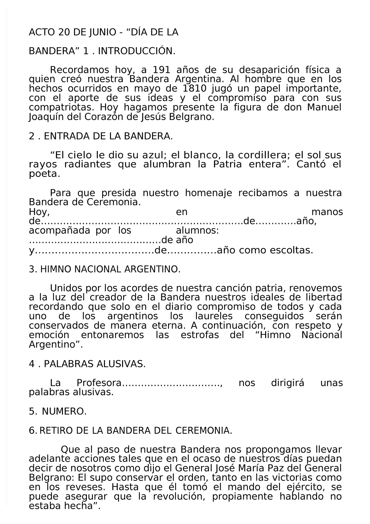 Pdf glosas acto 20 de junio - ACTO 20 DE JUNIO - “DÍA DE LA BANDERA” 1. INTRODUCCIÓN. Recordamos ...