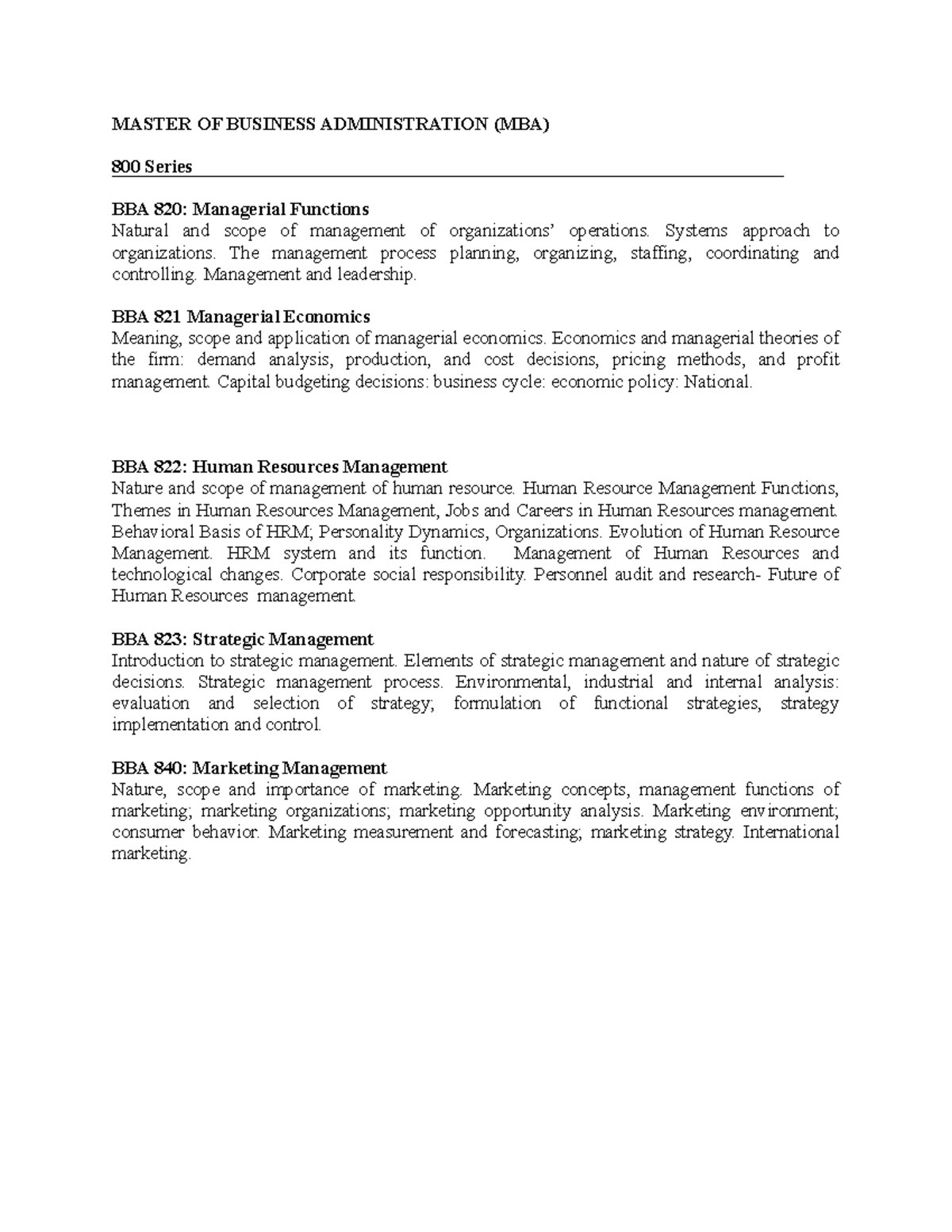 MBA - notes - MASTER OF BUSINESS ADMINISTRATION (MBA) 800 Series BBA ...
