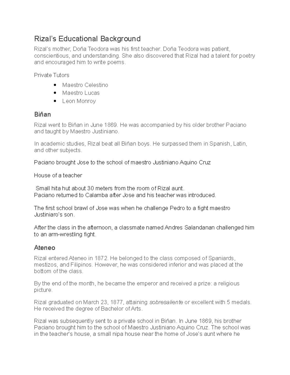 Rizal - asddwaa - Rizal’s Educational Background Rizal’s mother, Doña ...