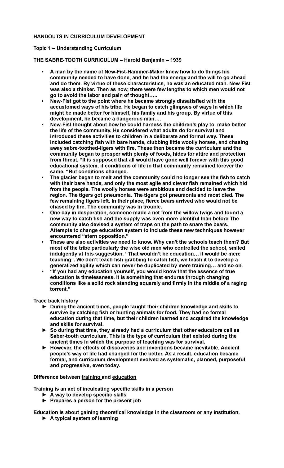 Chapter I - LECTURE NOTES - HANDOUTS IN CURRICULUM DEVELOPMENT Topic 1 ...