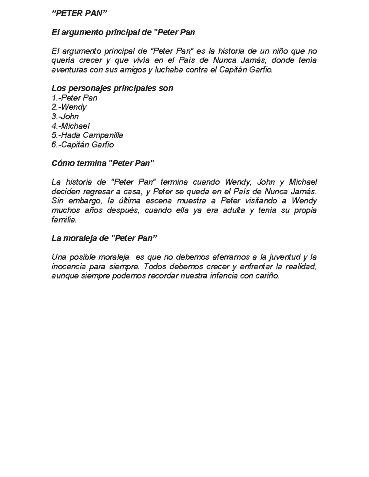 Cuento Peter PAN - ff - “PETER PAN” El argumento principal de "Peter ...
