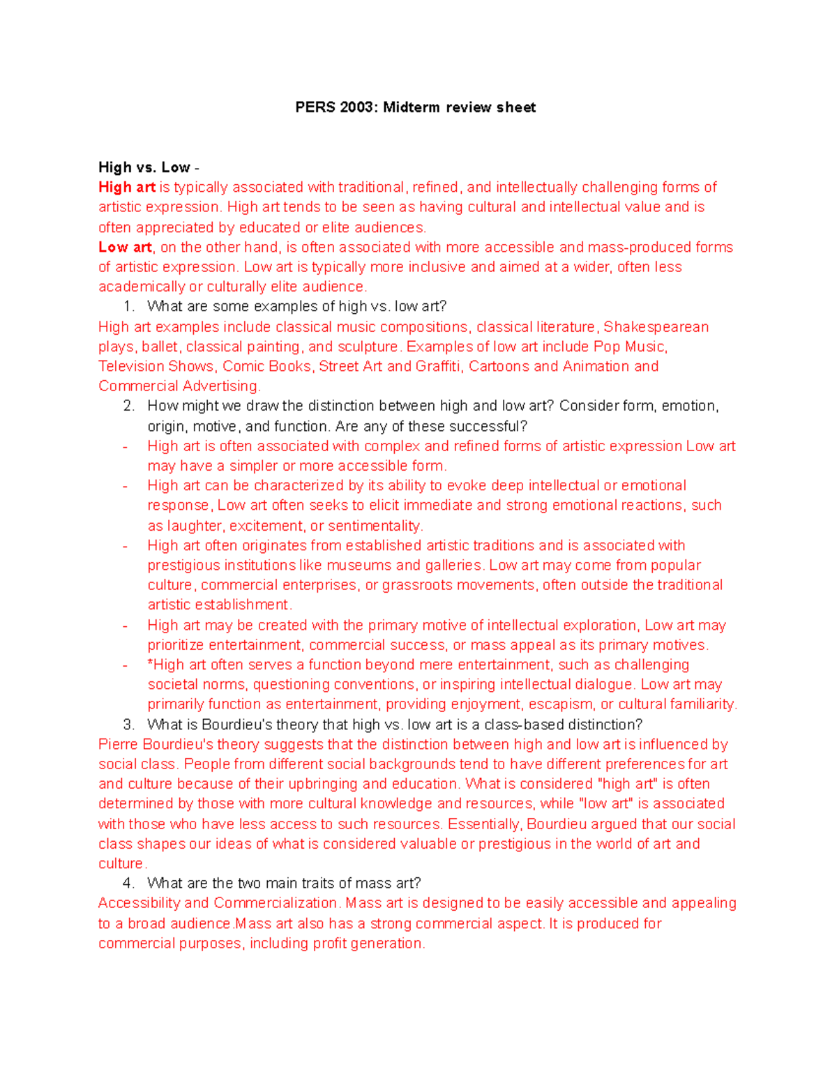 PERS 2003 Midterm review sheet - PERS 2003: Midterm review sheet High ...