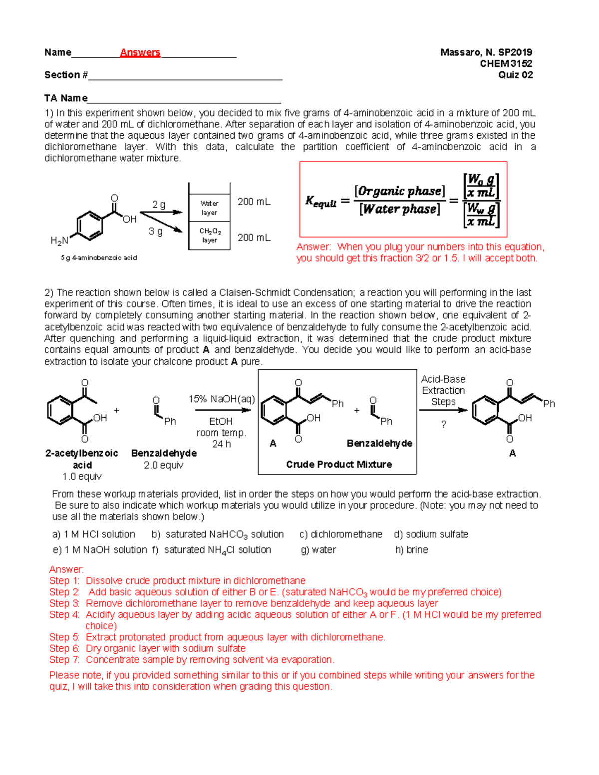 Quiz 02 Answers - Studying material - In this experiment shown below ...