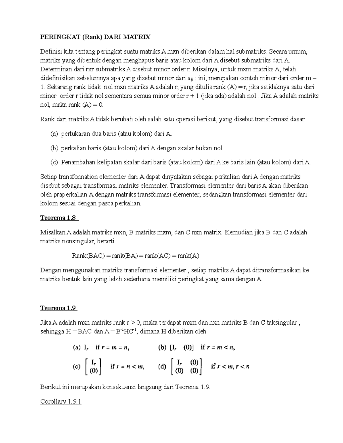 7. Rank Matriks - PERINGKAT (Rank) DARI MATRIX Definisi kita tentang ...