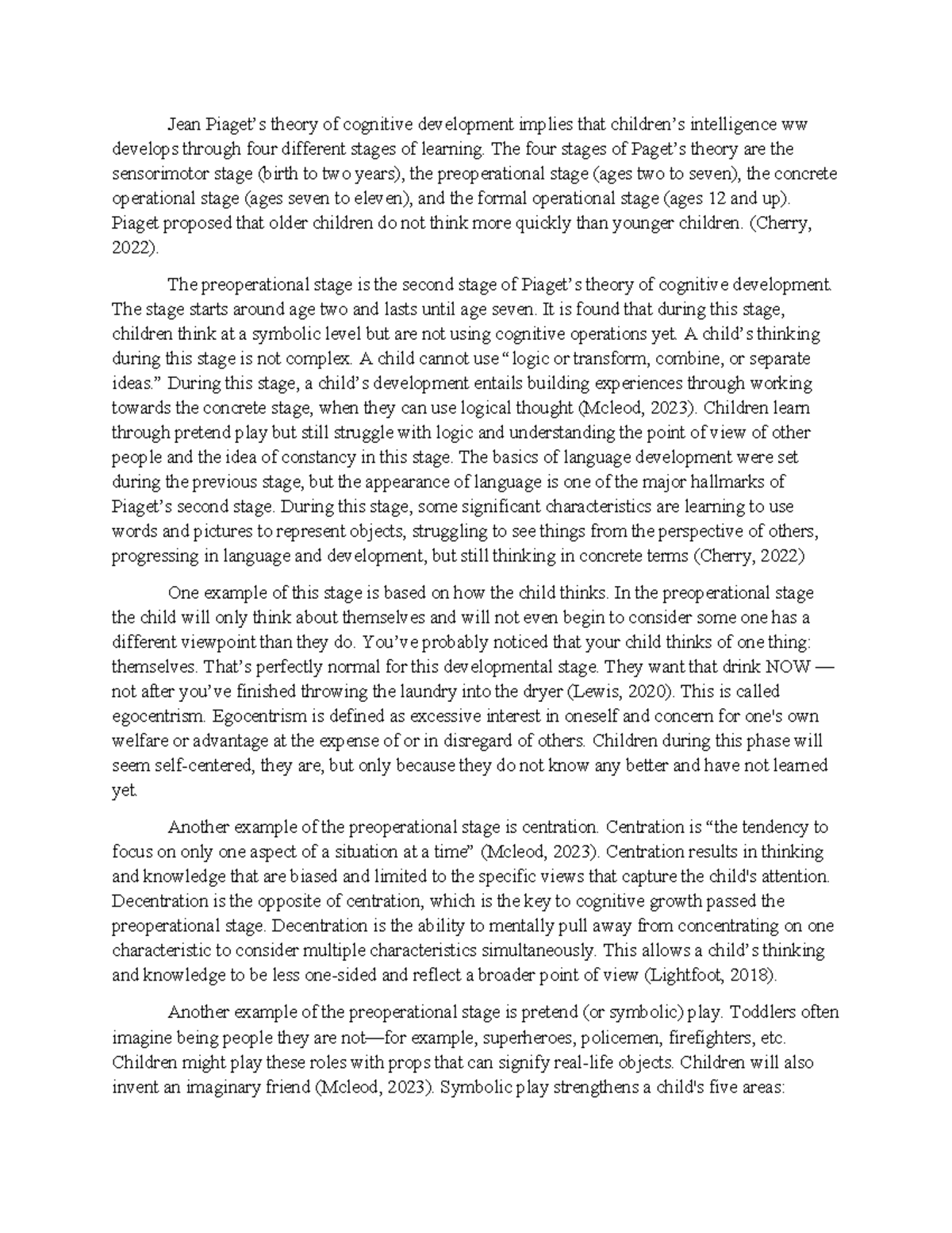 5-Short Paper - Jean Piaget’s theory of cognitive development implies ...