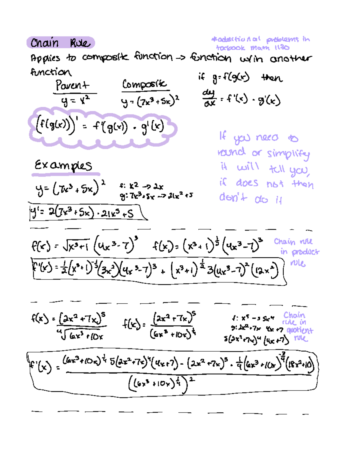 Chain Rule Review - Chain Rule additional problems in Applies to ...