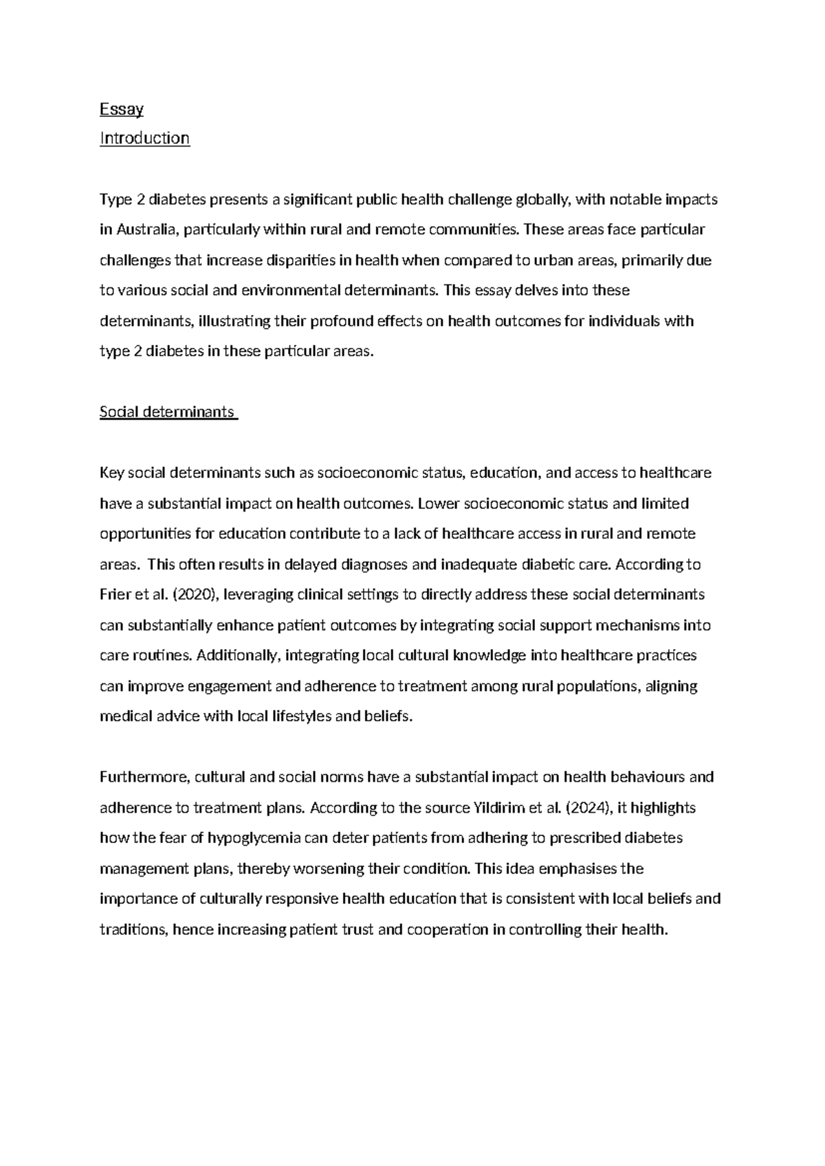 Essay - Essay Introduction Type 2 diabetes presents a significant ...