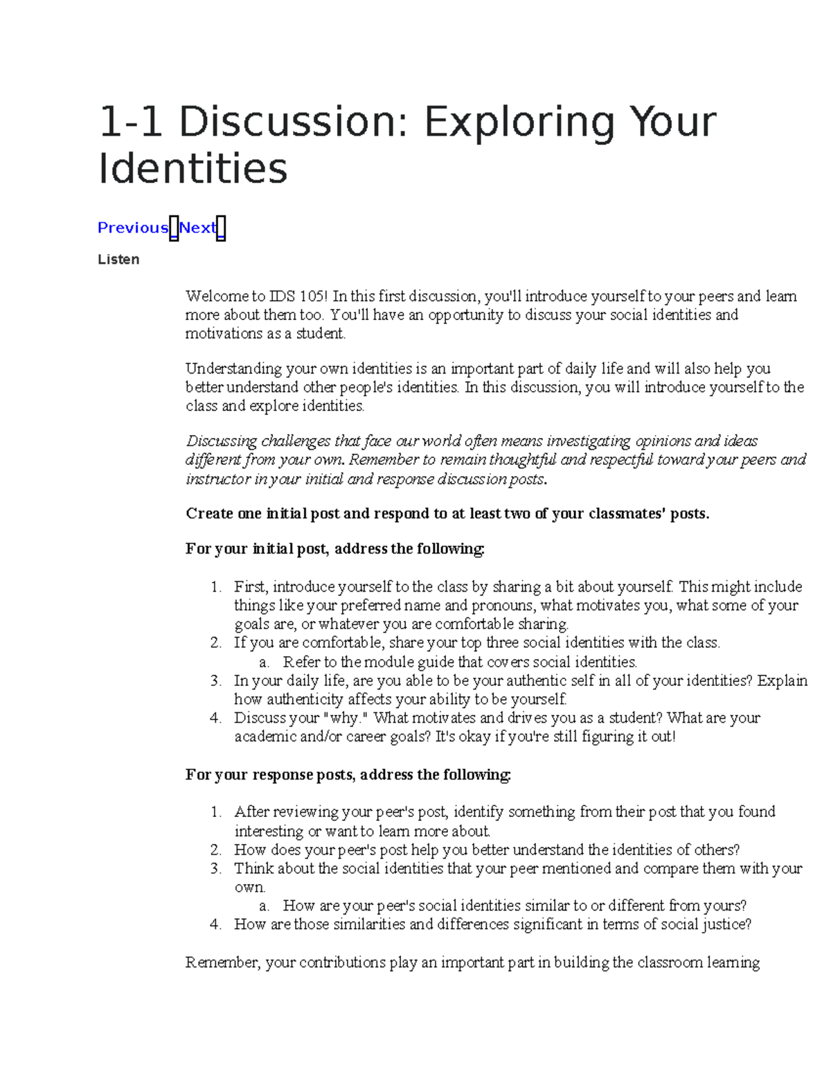 Board Discussion 1 week1-1 Discussion: Exploring Your Identities week ...