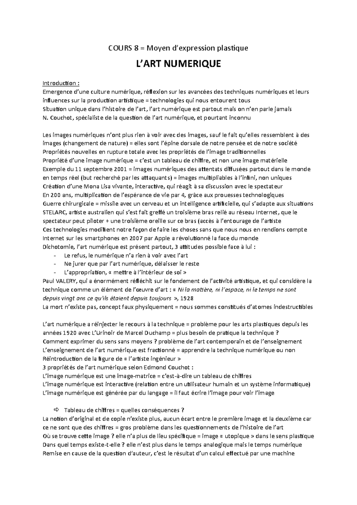 Moyen d'expression plastique - L'art numérique - Warning: TT: undefined function: 32 COURS 8 ...