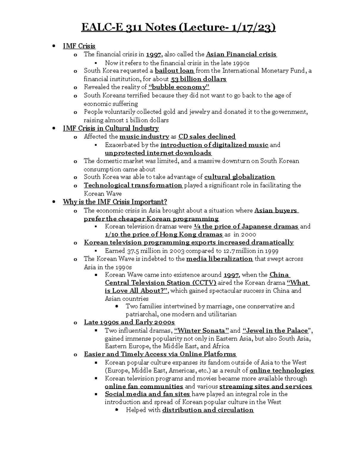 EALC-E 311 Notes (Lecture- 011723) - EALC-E 311 Notes (Lecture- 1/17/23 ...