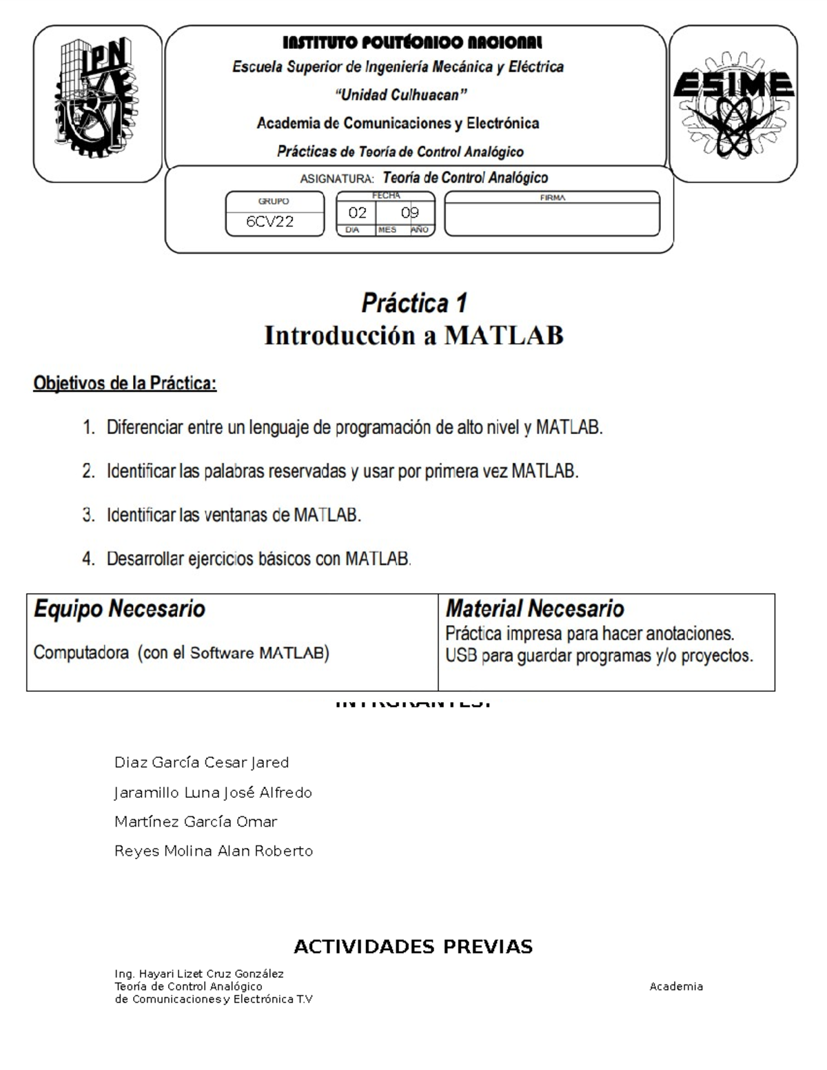 Practica 1 Teoria de control - } INTRGRANTES: Diaz García Cesar Jared ...