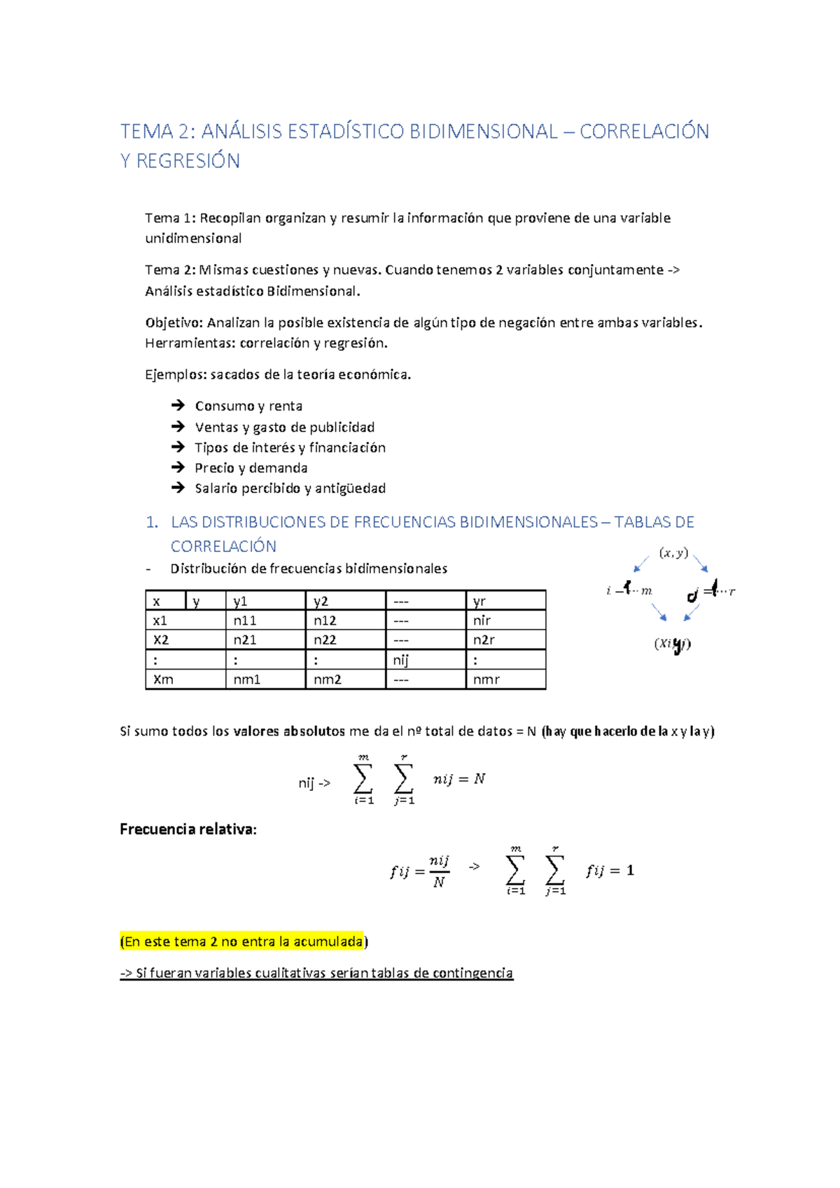 TEMA 2 ANÁ Lisis Estadí Sitico Bidimensional CorrelacióN Y RegresióN ...