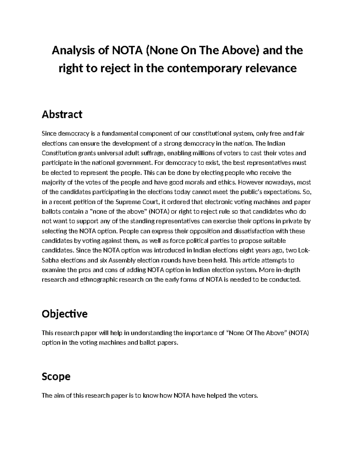 NOTA in elections - Analysis of NOTA (None On The Above) and the right ...