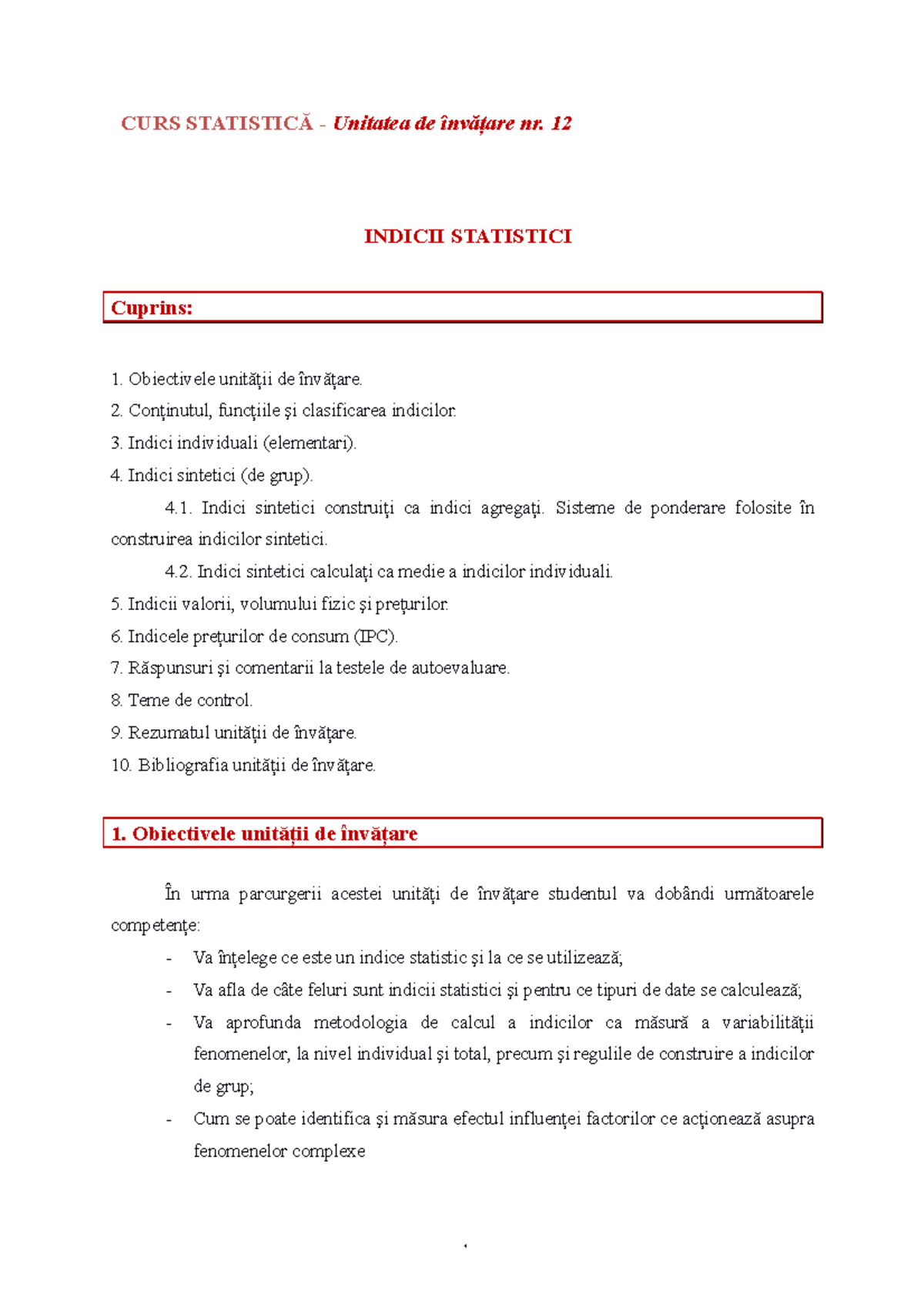 UI12 - aaa - CURS STATISTICĂ - Unitatea de învăţare nr. 12 INDICII ...