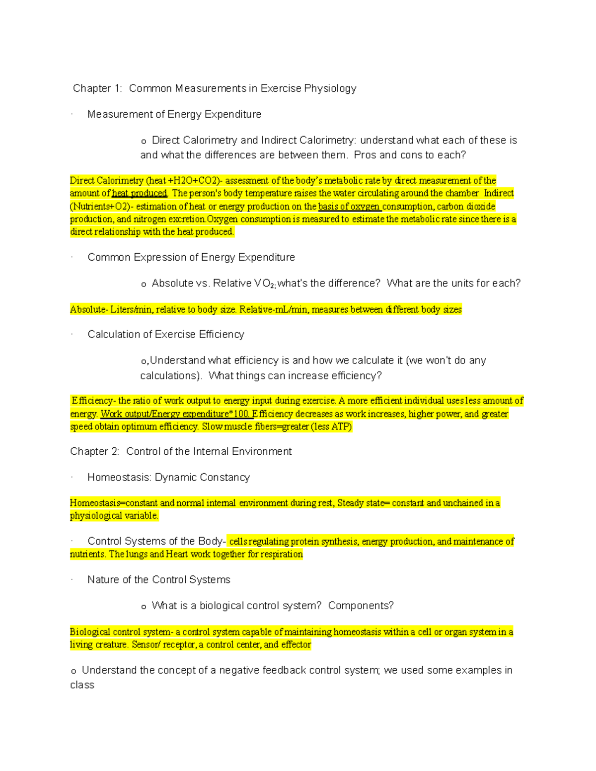 Physiology Exam 1 Review - Chapter 1: Common Measurements in Exercise ...