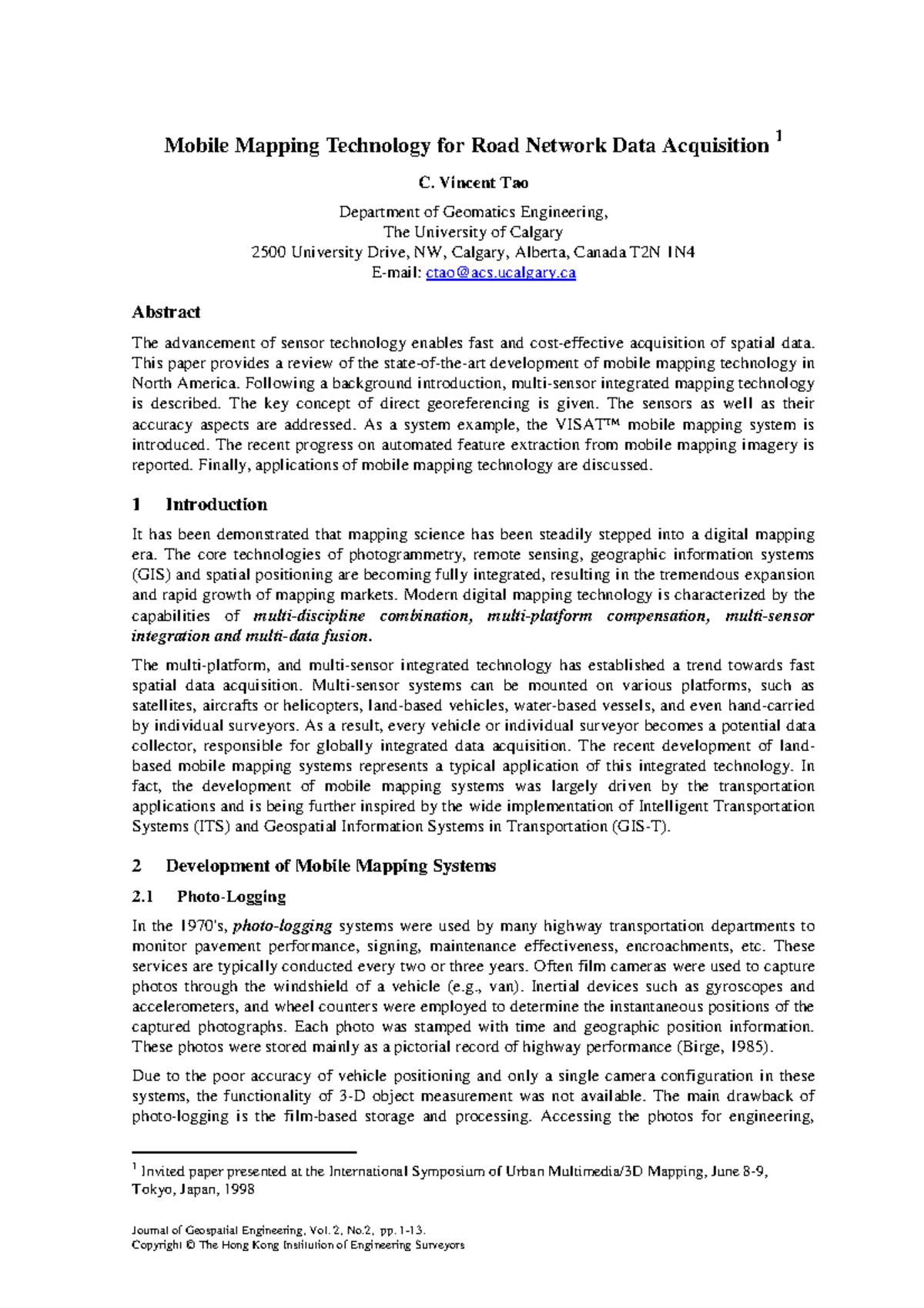 Mobile Mapping Technology for Road Network Data Acquisition - Journal ...