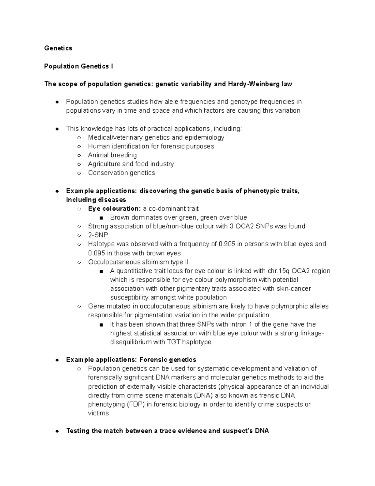 Lecture 20 Genetics Population Genetics I - Genetics Population ...