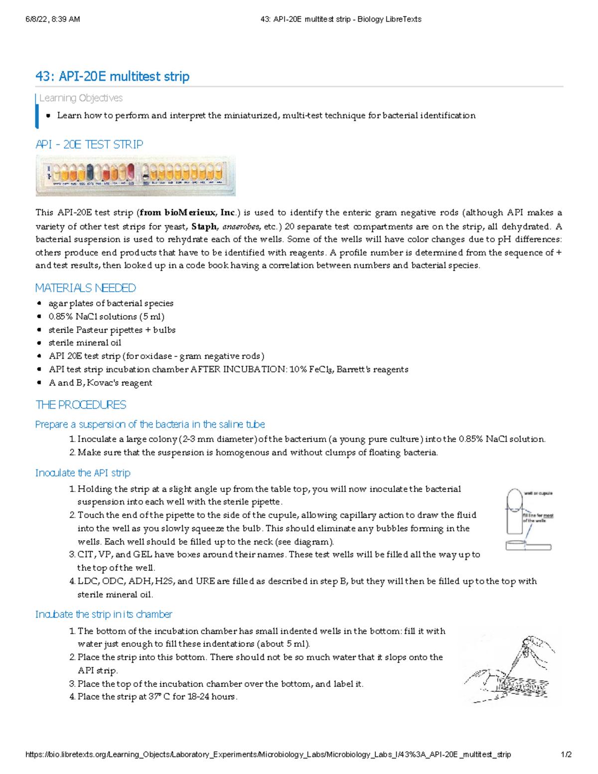 43 API-20E multitest strip - Biology Libre Texts - 6/8/22, 8:39 AM 43 ...